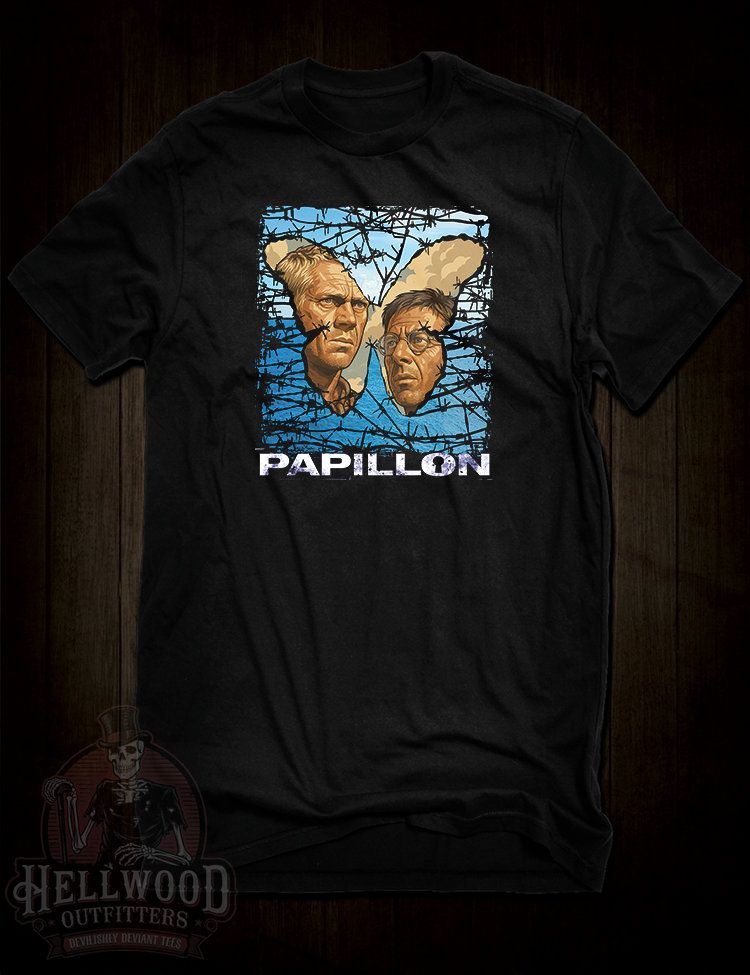 Papillon T-Shirt – Steve McQueen Prison Escape Movie Tribute – Hellwood ...